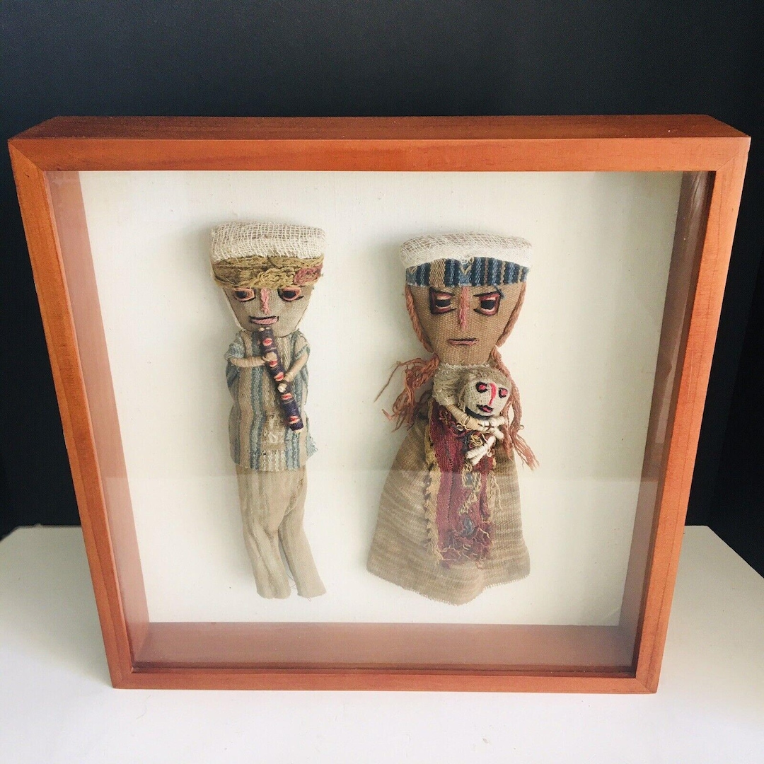 Vintage Peruvian Chancay Burial Dolls Mounted Framed Shadow Box 14.75 ...