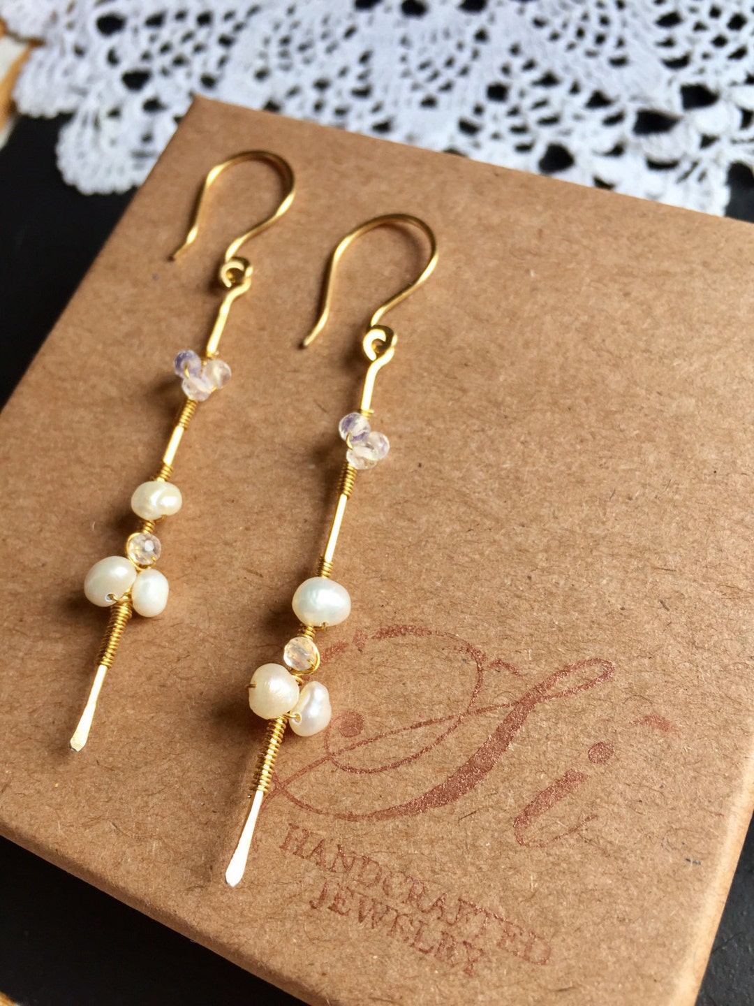 Fresh Water Pearl, Christal Quartz, Gold Vermeil Dangle Earrings ...