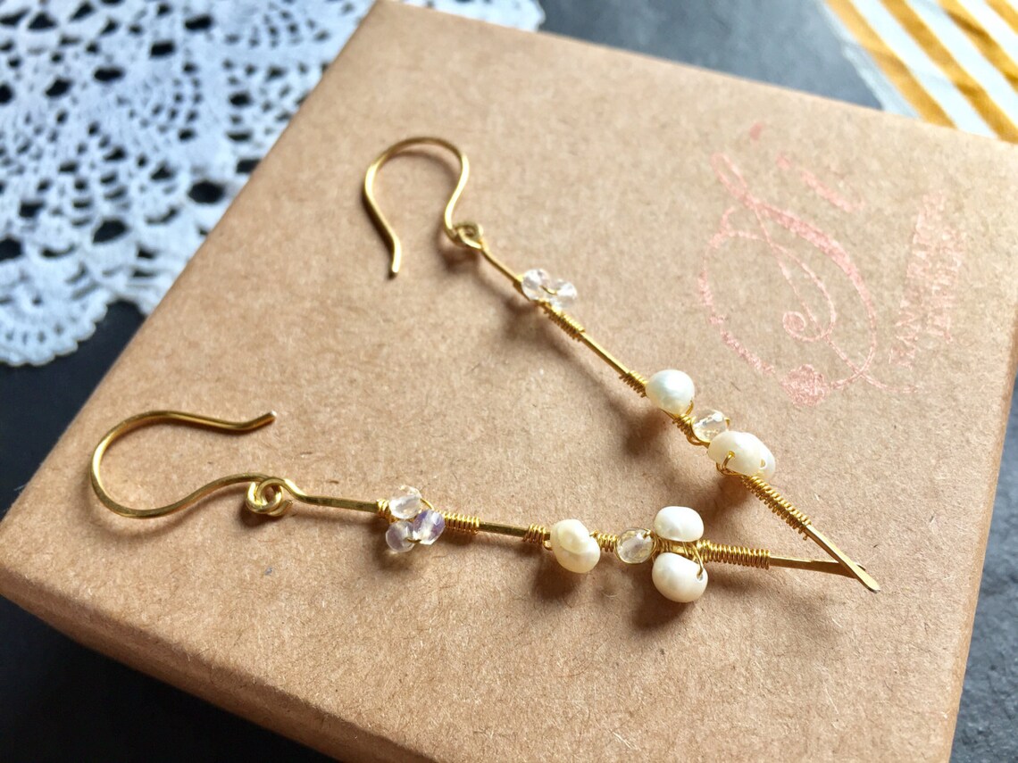Fresh Water Pearl, Christal Quartz, Gold Vermeil Dangle Earrings ...