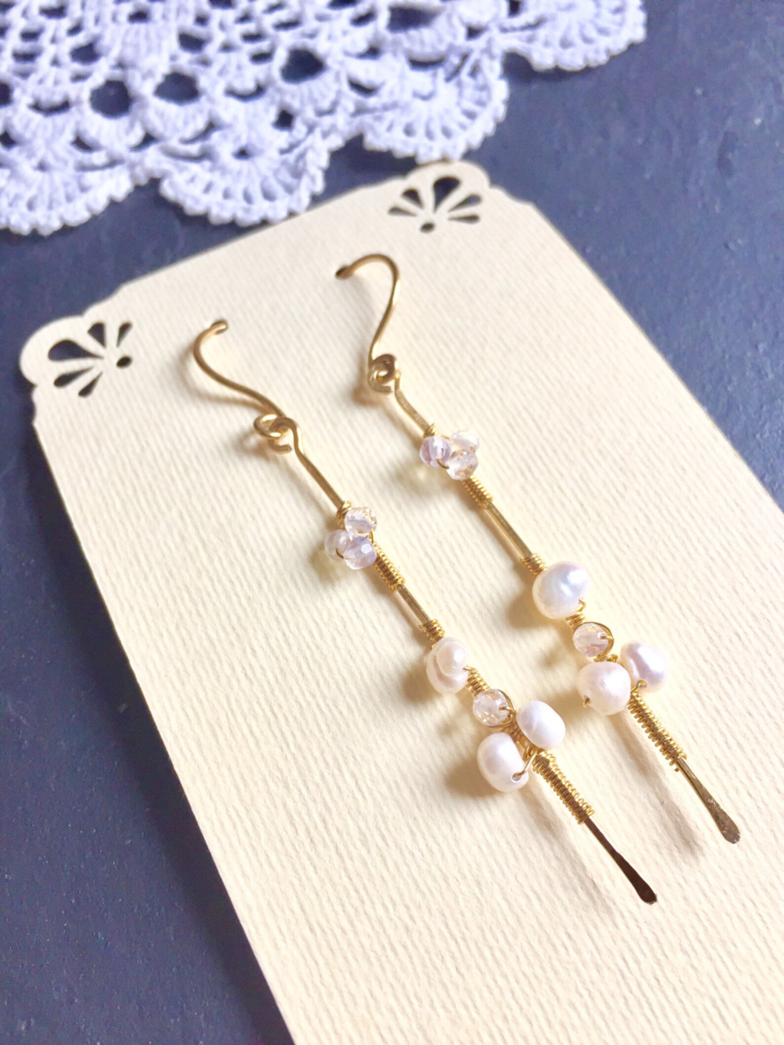 Fresh Water Pearl, Christal Quartz, Gold Vermeil Dangle Earrings ...