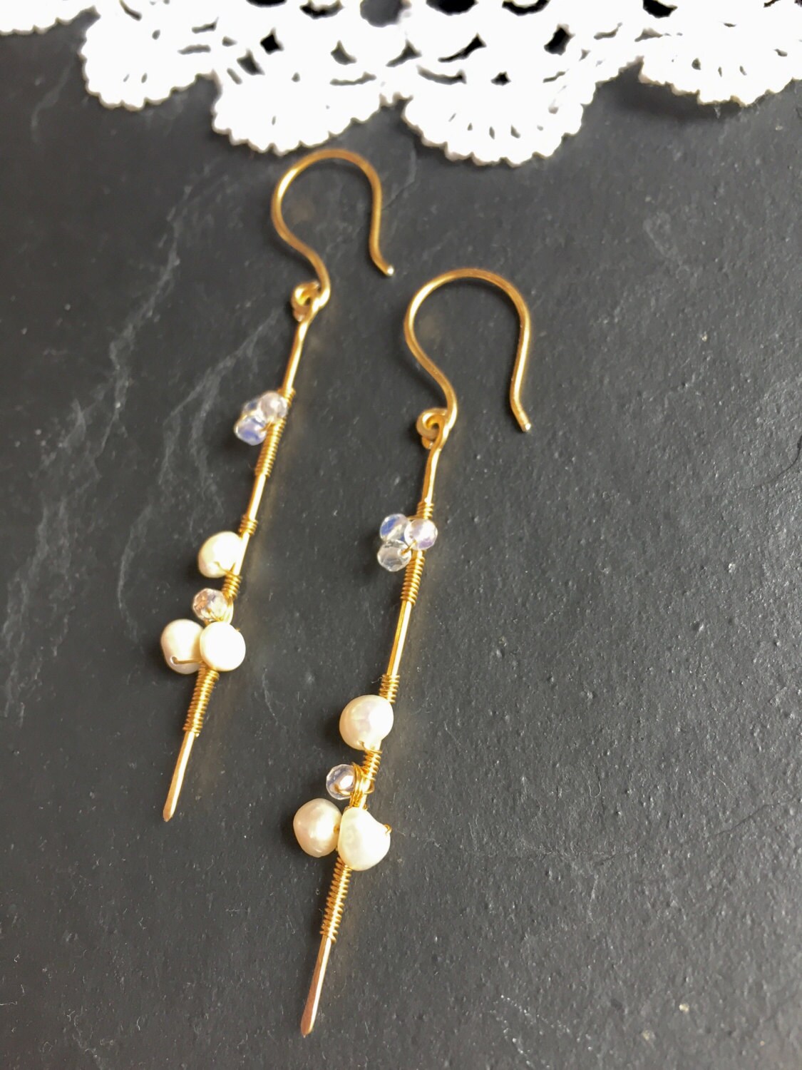 Fresh Water Pearl, Christal Quartz, Gold Vermeil Dangle Earrings ...