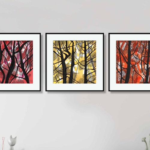 Square Print Set Living Room Wall Art Set of 3 Prints | Etsy