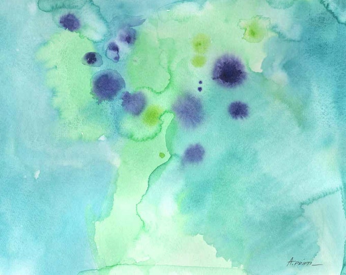 Original Abstract Watercolor Painting 11X14 Turquise Abstract - Etsy