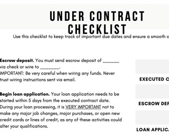 Under Contract Checklist for Real Estate Agents - Etsy