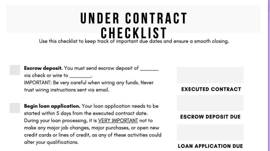 Under Contract Checklist - Etsy