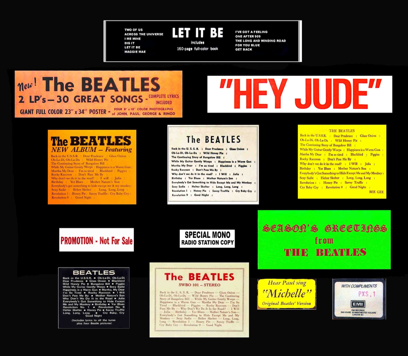 Beatles 13 Rare Hype Stickers Artwork LP Vinyl Album Lennon Mccartney ...
