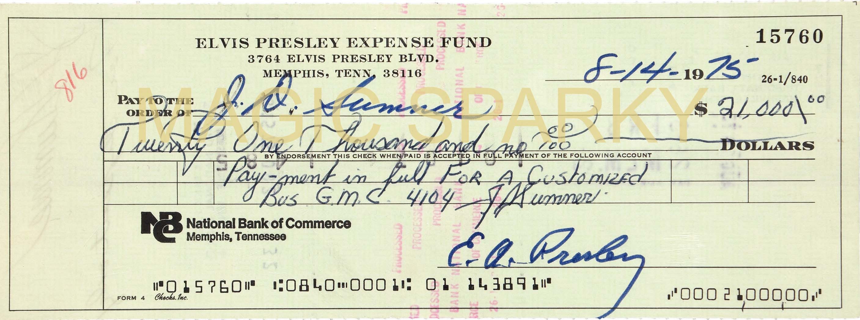 Elvis Presley Signed Check to J. D. Sumner (1975) New Print - Etsy