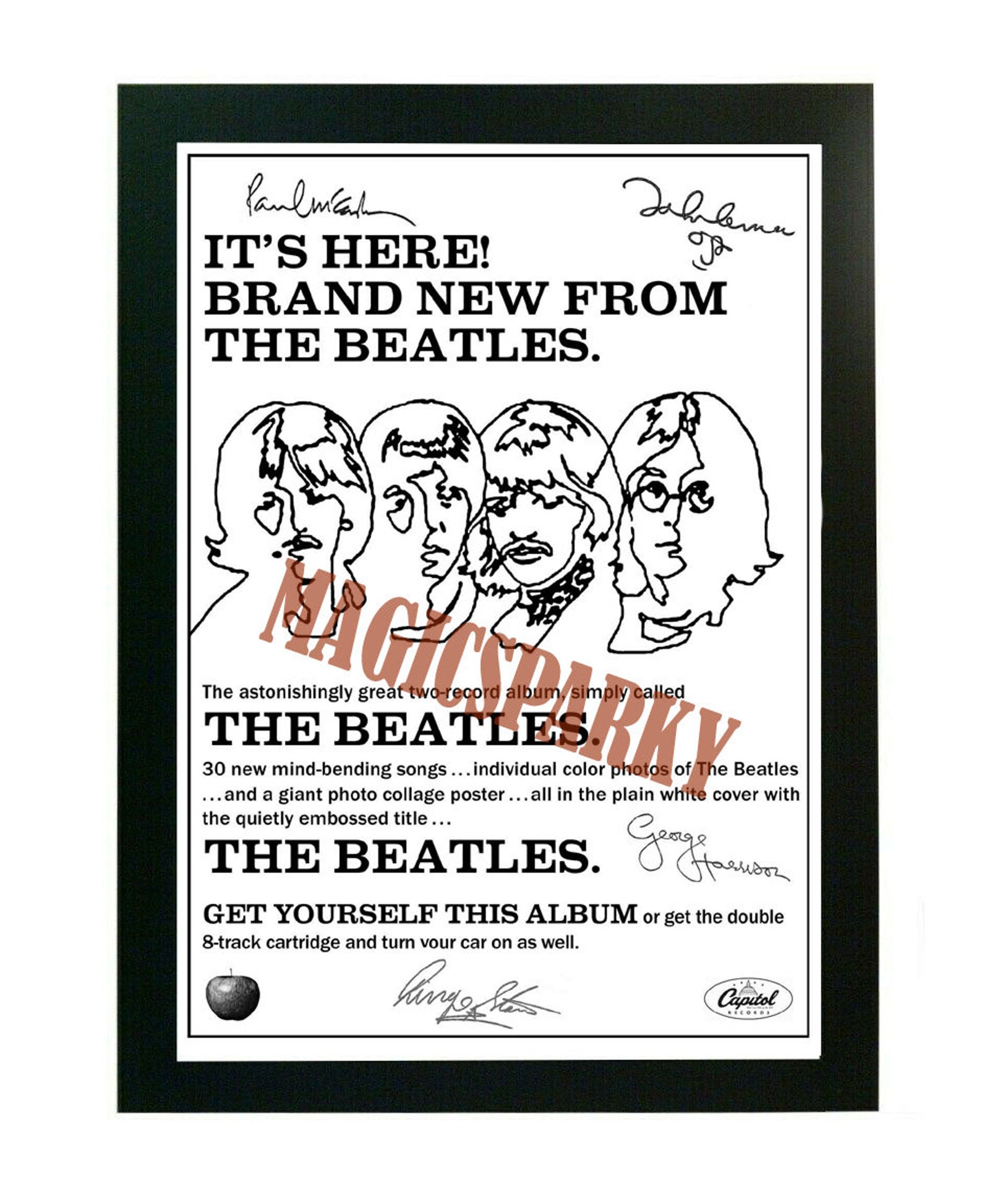 The Beatles Rare WHITE ALBUM Poster Repro Signed Replica Cover LP Album ...