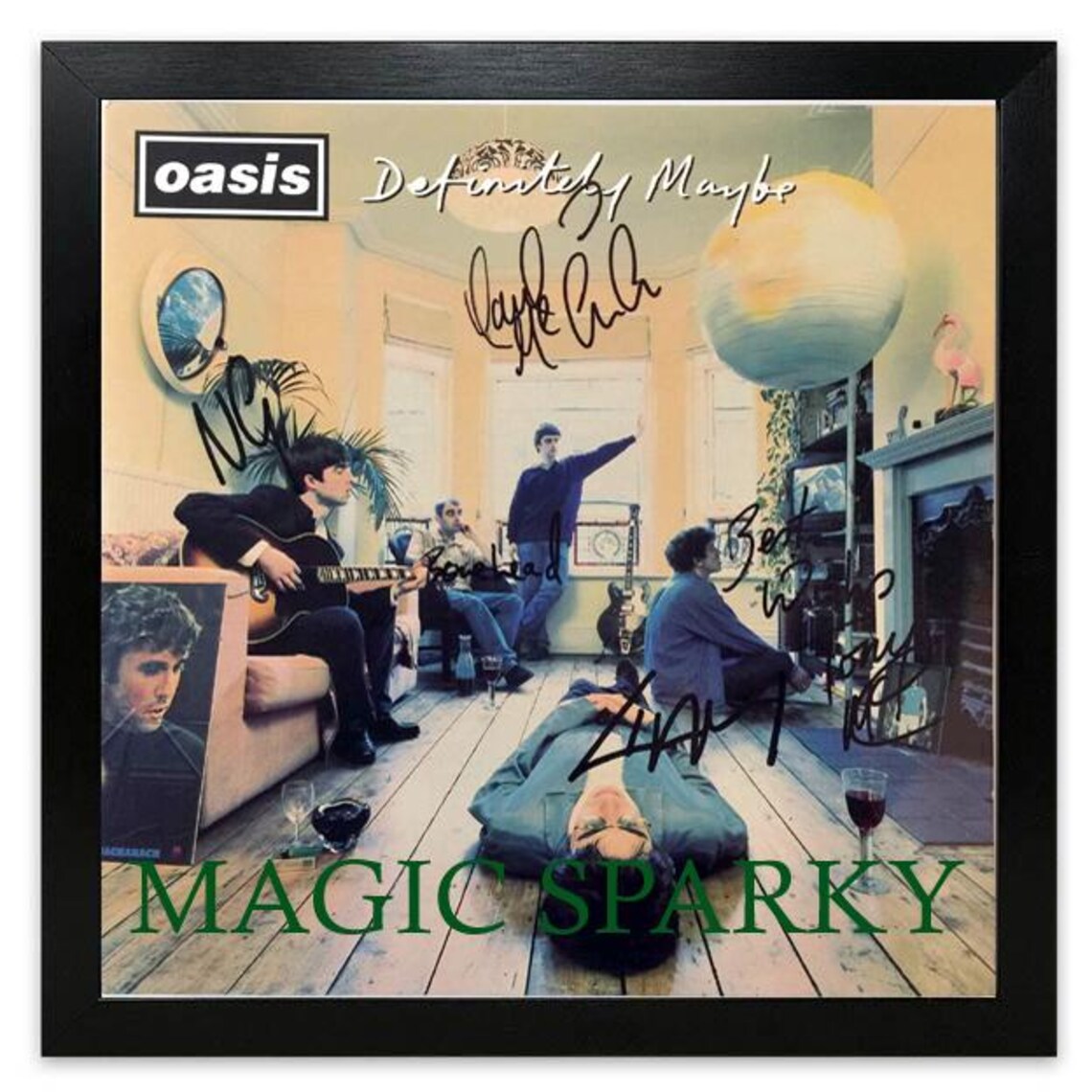 Oasis Definitely Maybe Full Band Signed Framed Album Cover Noel Liam ...