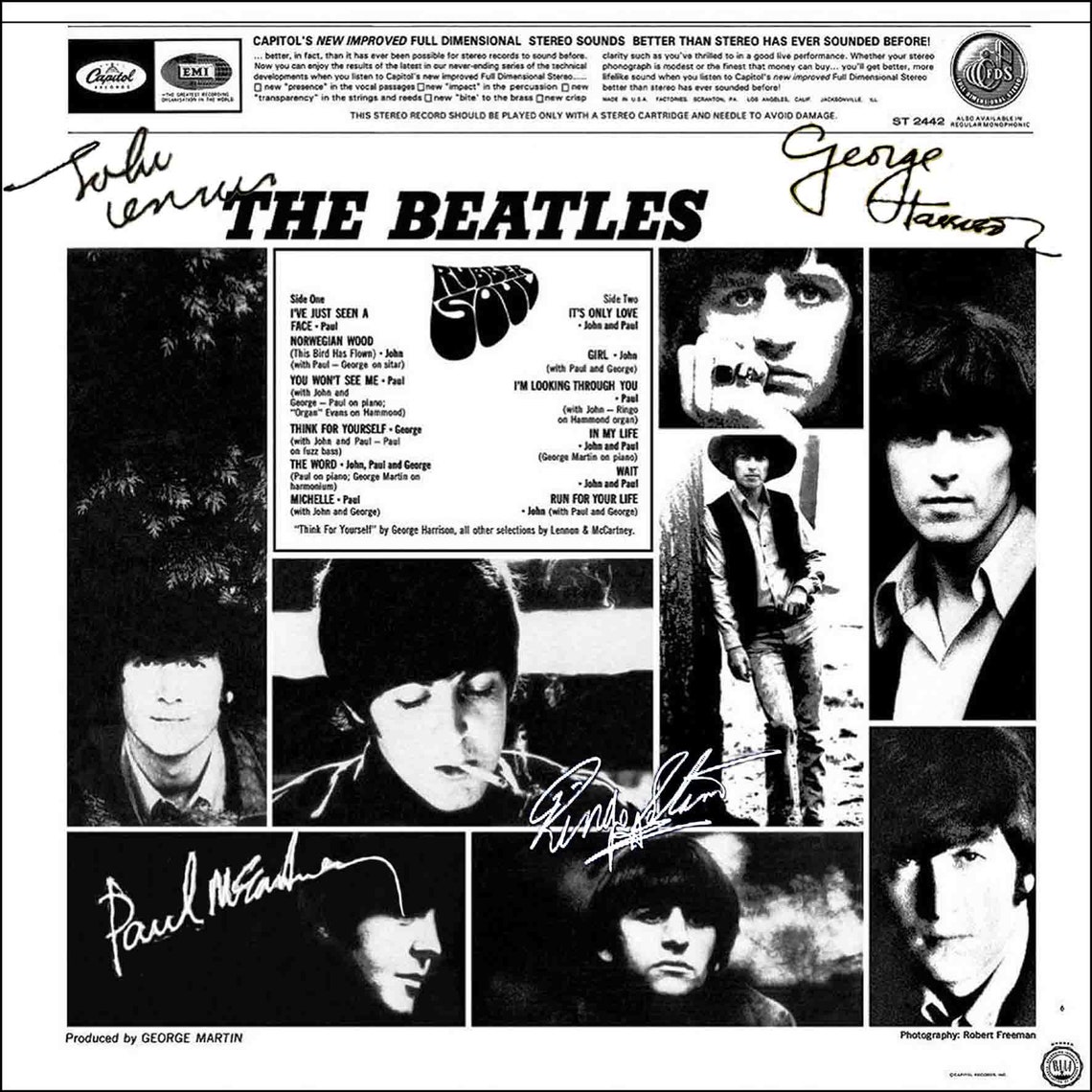 Beatles Rare Signed Rubber Soul Capitol Version Artwork Cover LP Vinyl ...