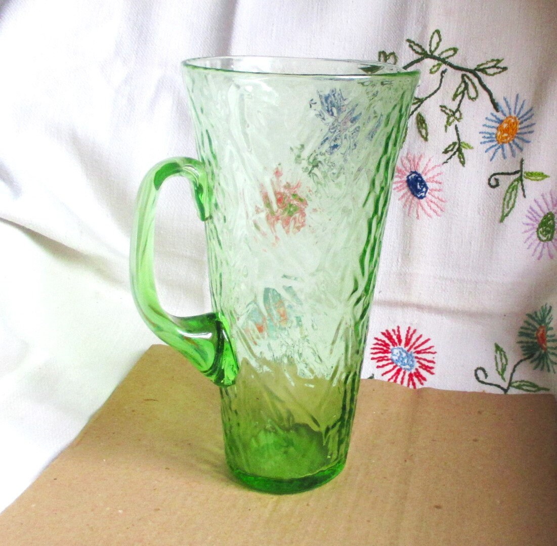 Vintage Crystal Pitcher Green Pitchers Art Deco Items - Etsy