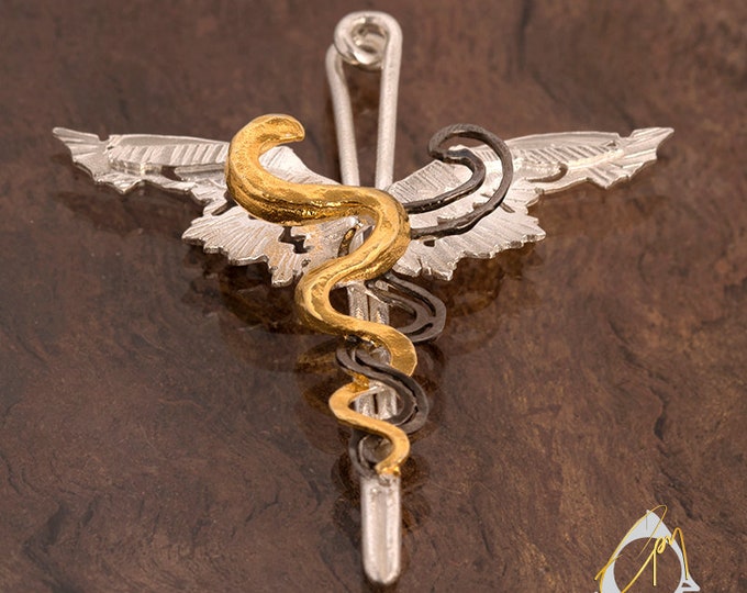Handmade Sterling Silver Caduceus Pendant, Medical Symbol Gift, Student ...