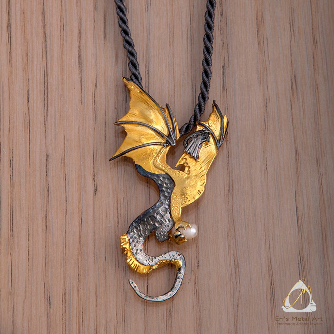 Dragon Pendant Necklace in Sterling Silver, Dragon Charm Pendant ...