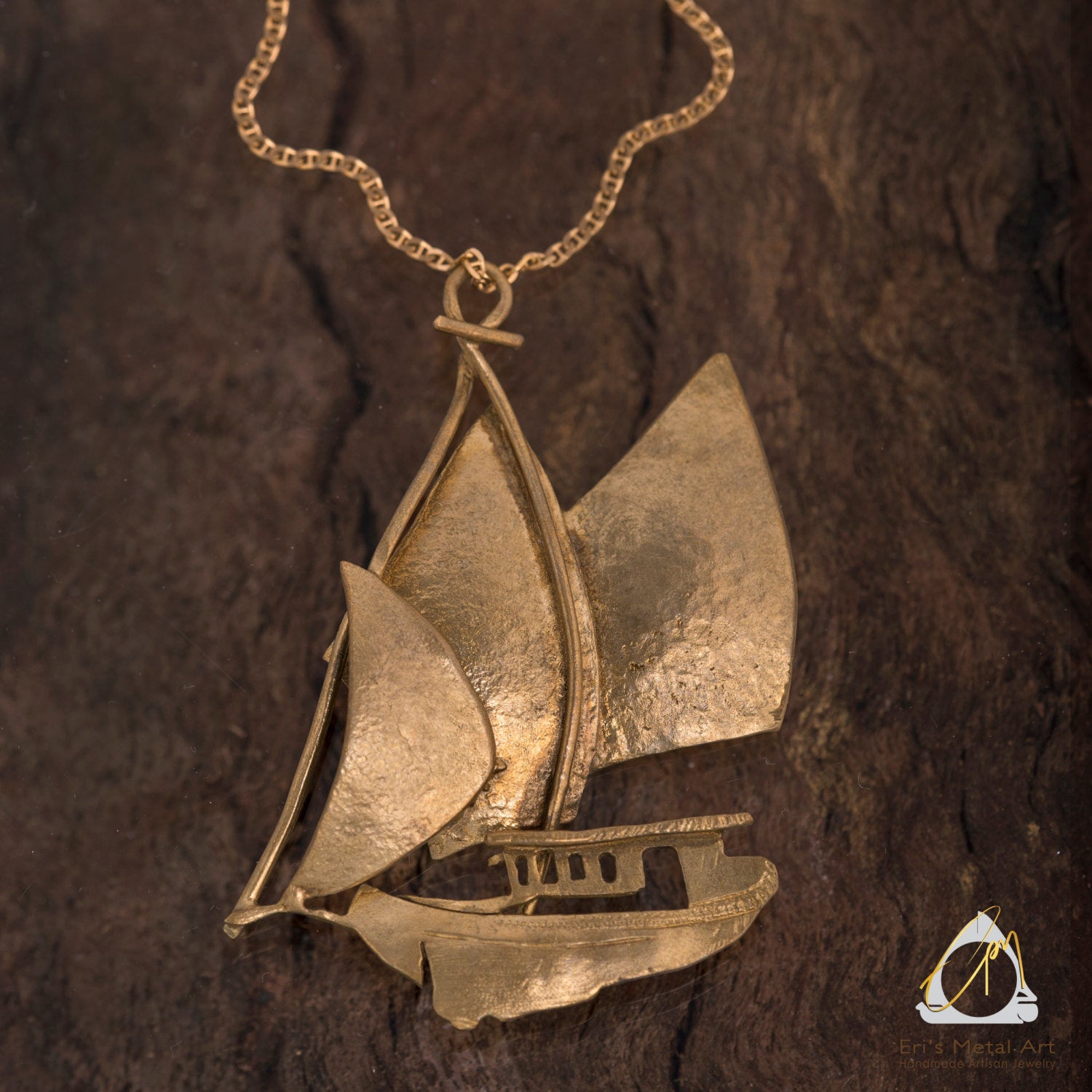 Handmade Boat Pendant in Bronze and Alpaca, Pendant Necklace, Sailing ...