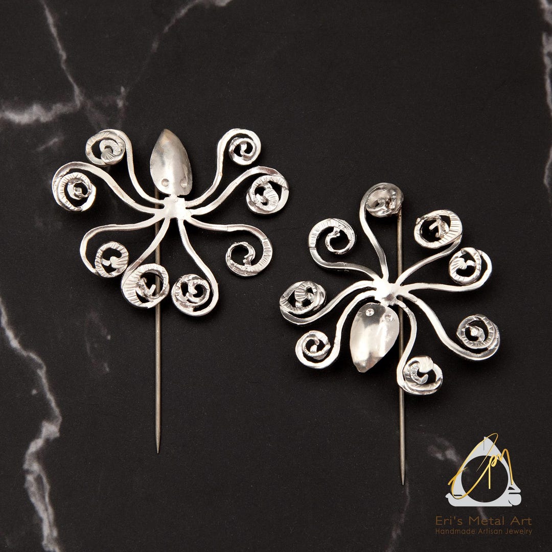 Octopus Brooch, Octopus Pin, Natur, Sealife Pin, 925 Sterling Silver ...