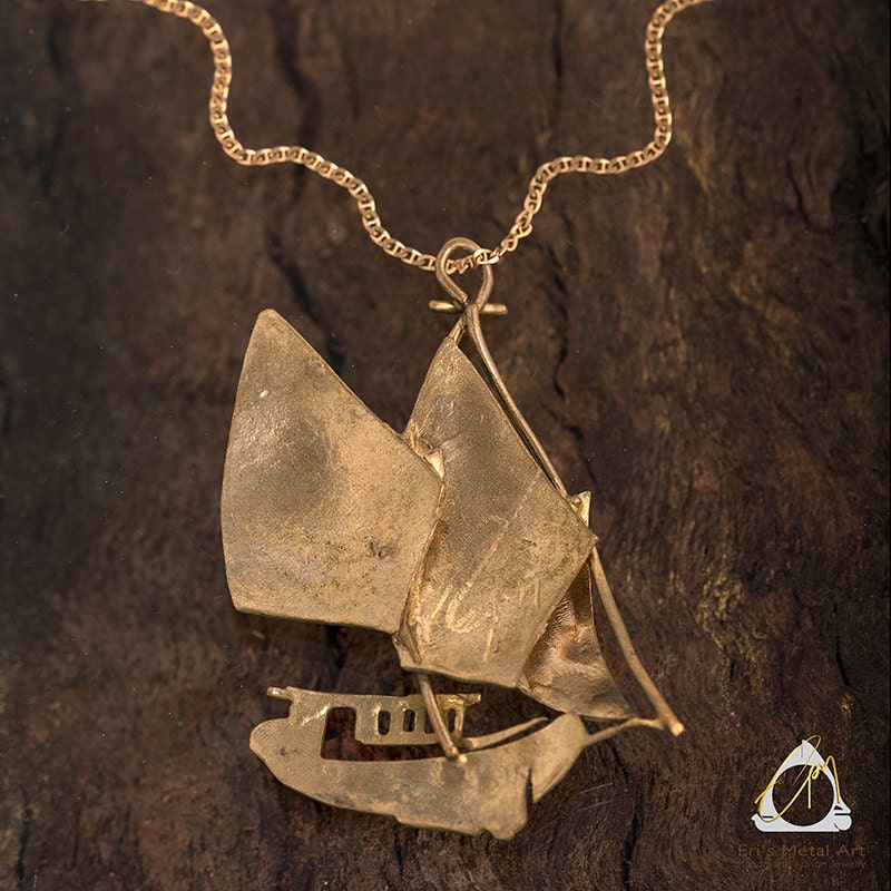Handmade Boat Pendant in Bronze and Alpaca, Pendant Necklace, Sailing ...