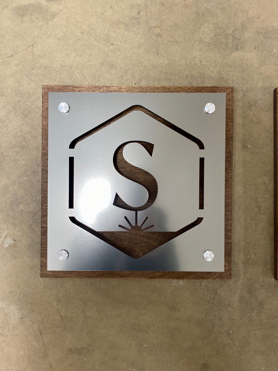 Faux Metal Laser Cut Logo Sign - Brushed Plastic Laser Cut Stacked on ...