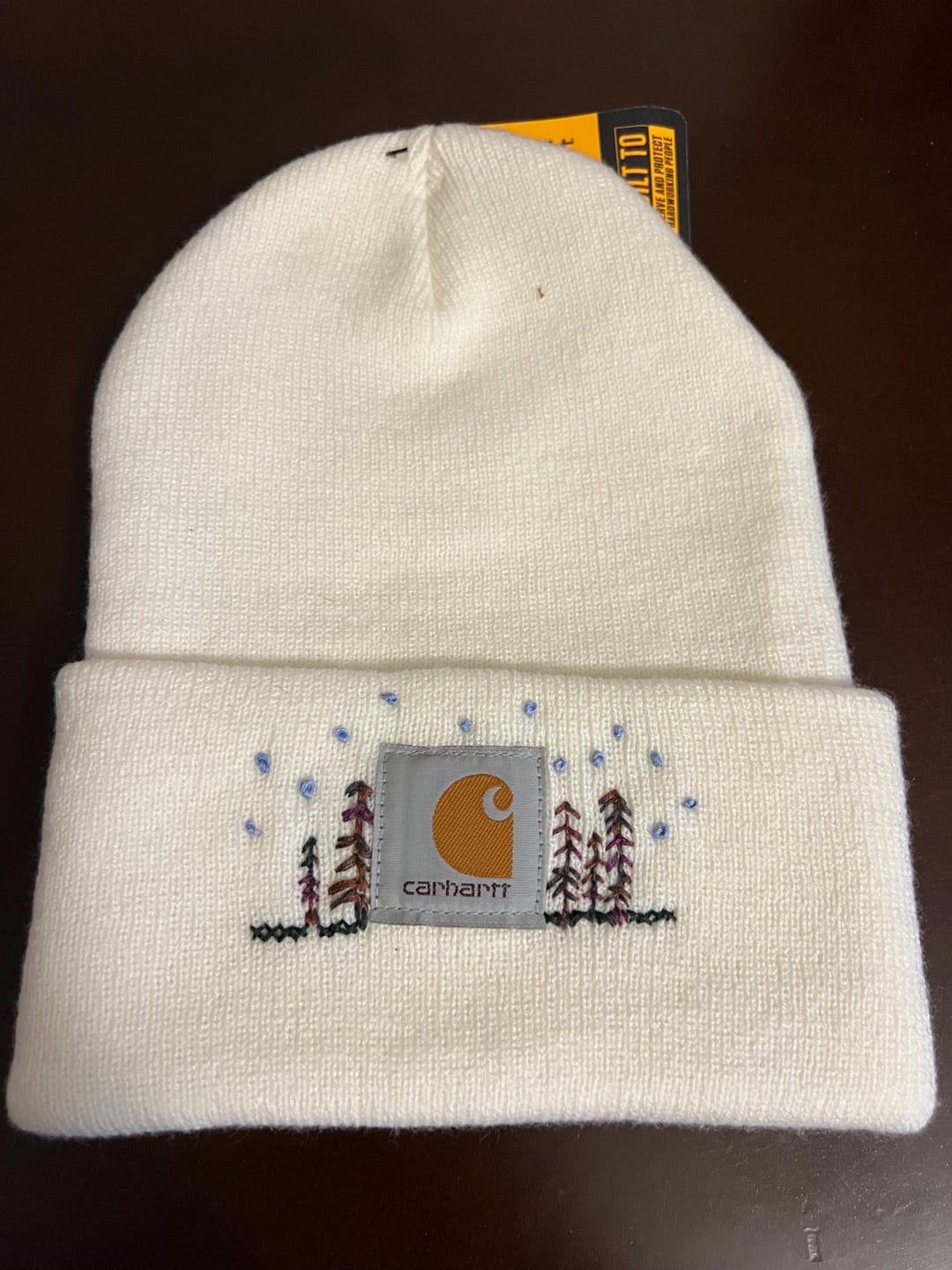 Creamy White Hat With Artisan Hand Embroidered Pine Trees in Multi ...