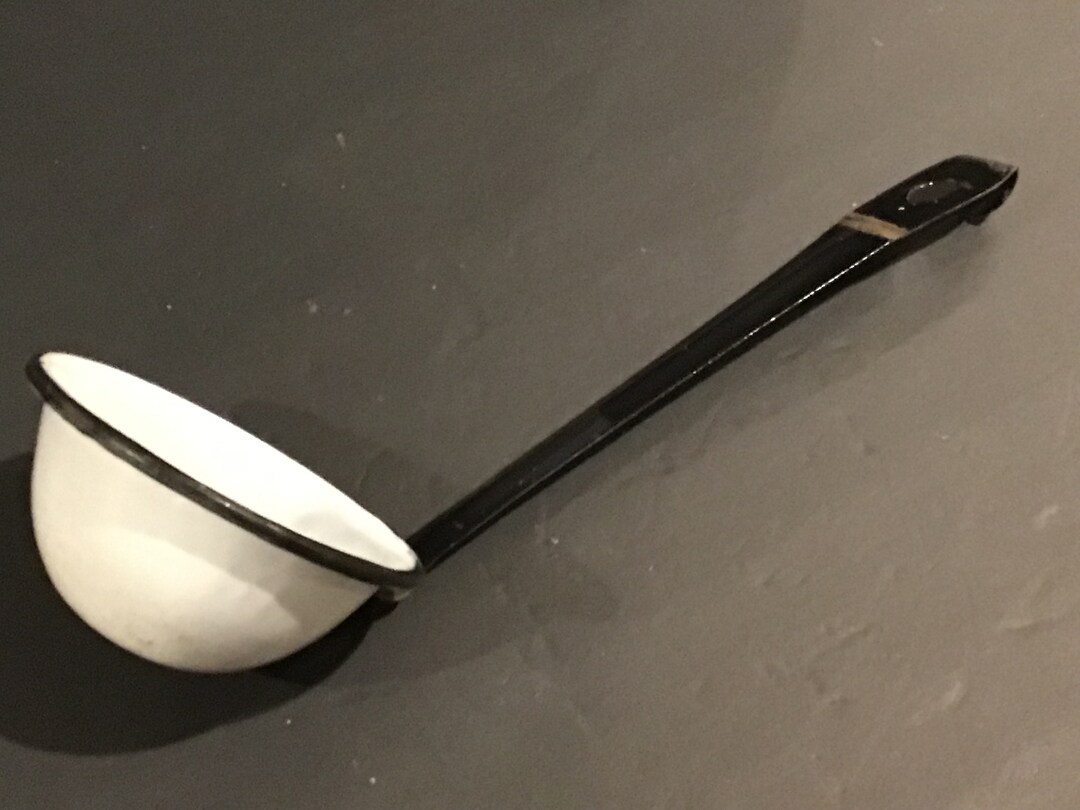Enamel Ware Ladle, White With Blue Handle - Etsy