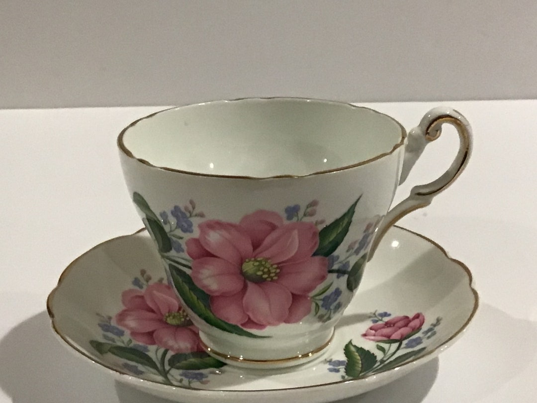Regency Bone China Tea Cup and Saucer, Pink Floral - Etsy