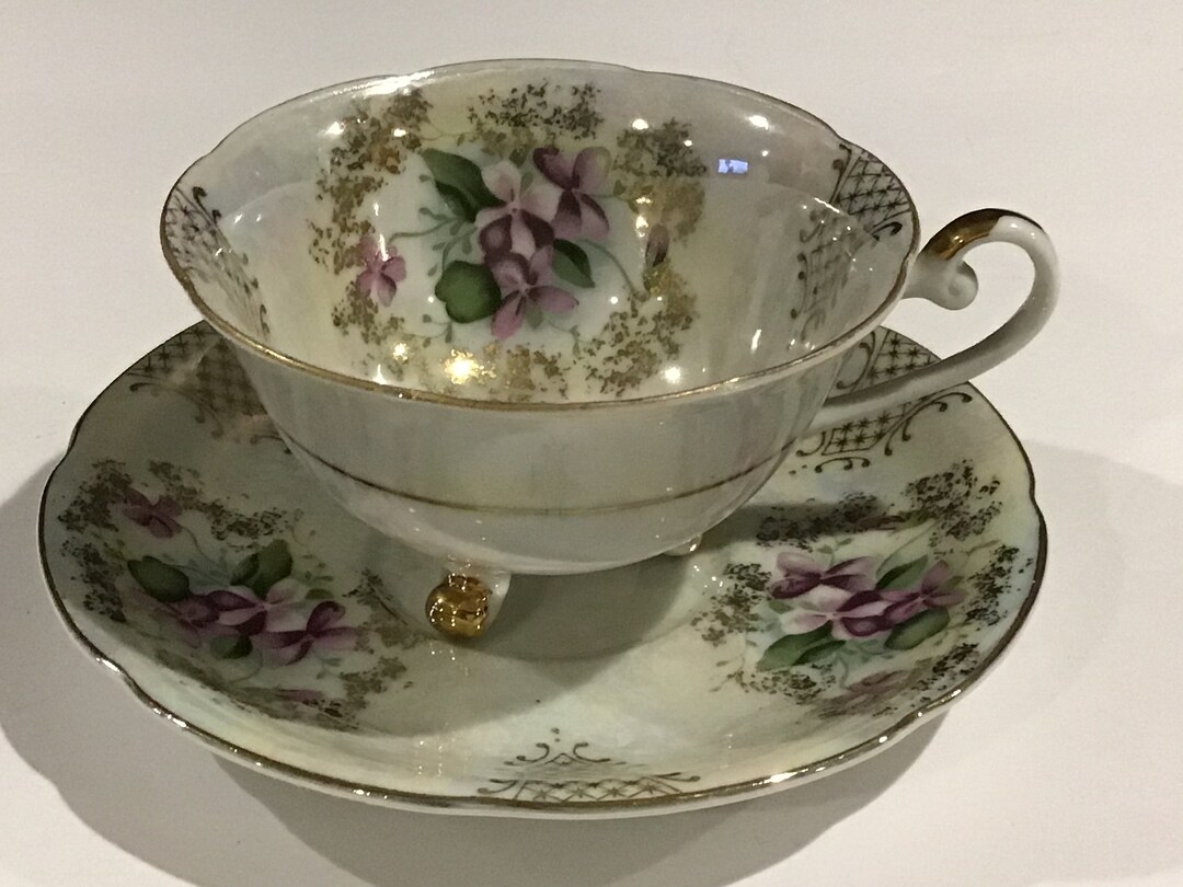 Lusterware Three Legged Tea Cup and Saucer, Decorated With Violets - Etsy