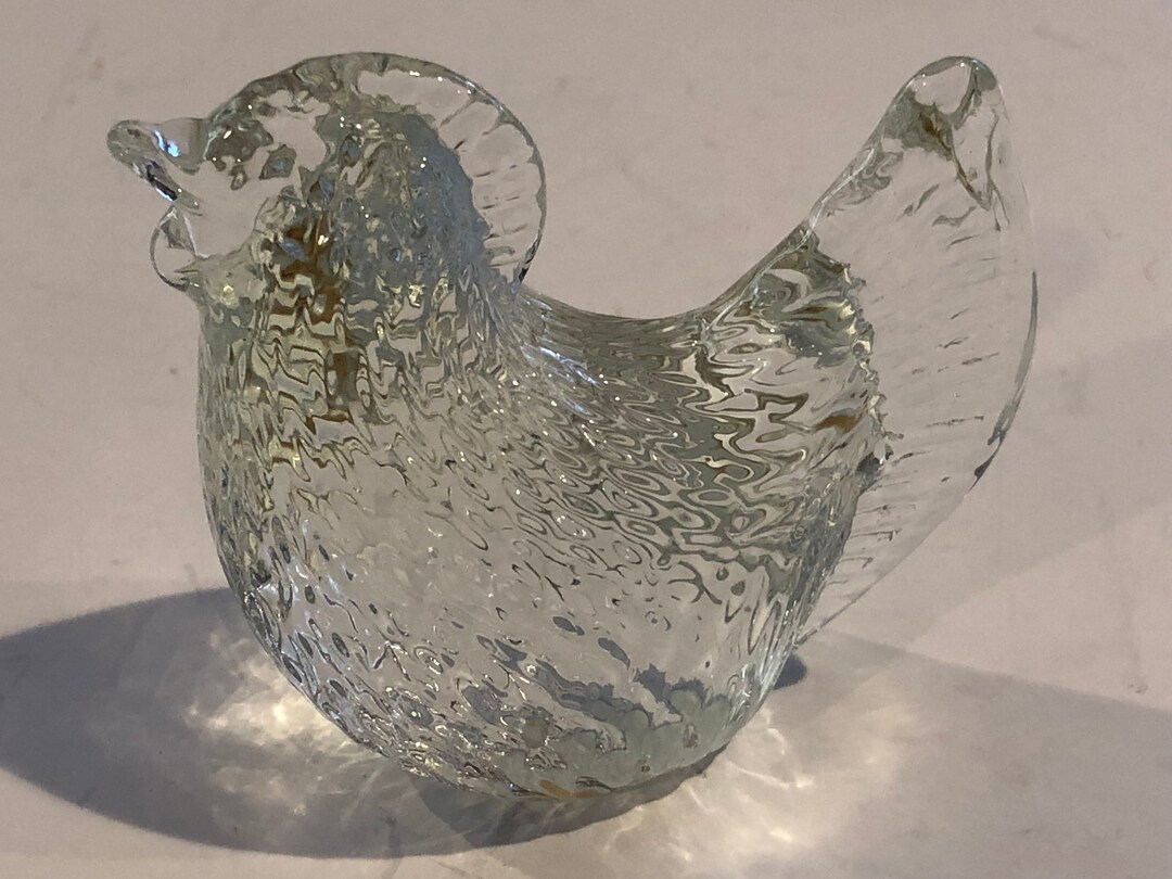 Clear Glass Chicken Figurine With Textured - Etsy