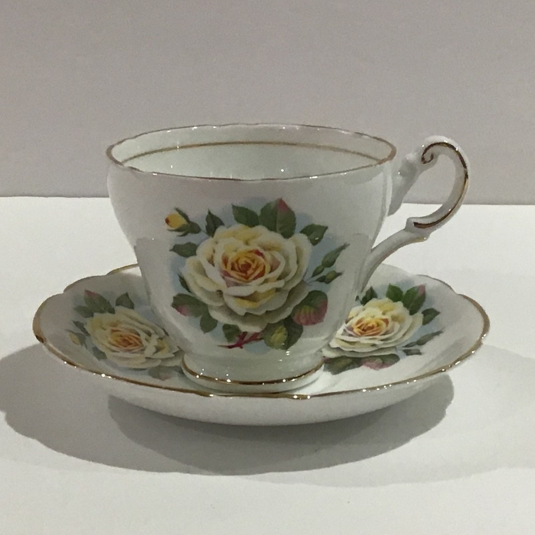 Regency, Bone China, Tea Cup and Saucer, Yellow Roses, Made in England ...