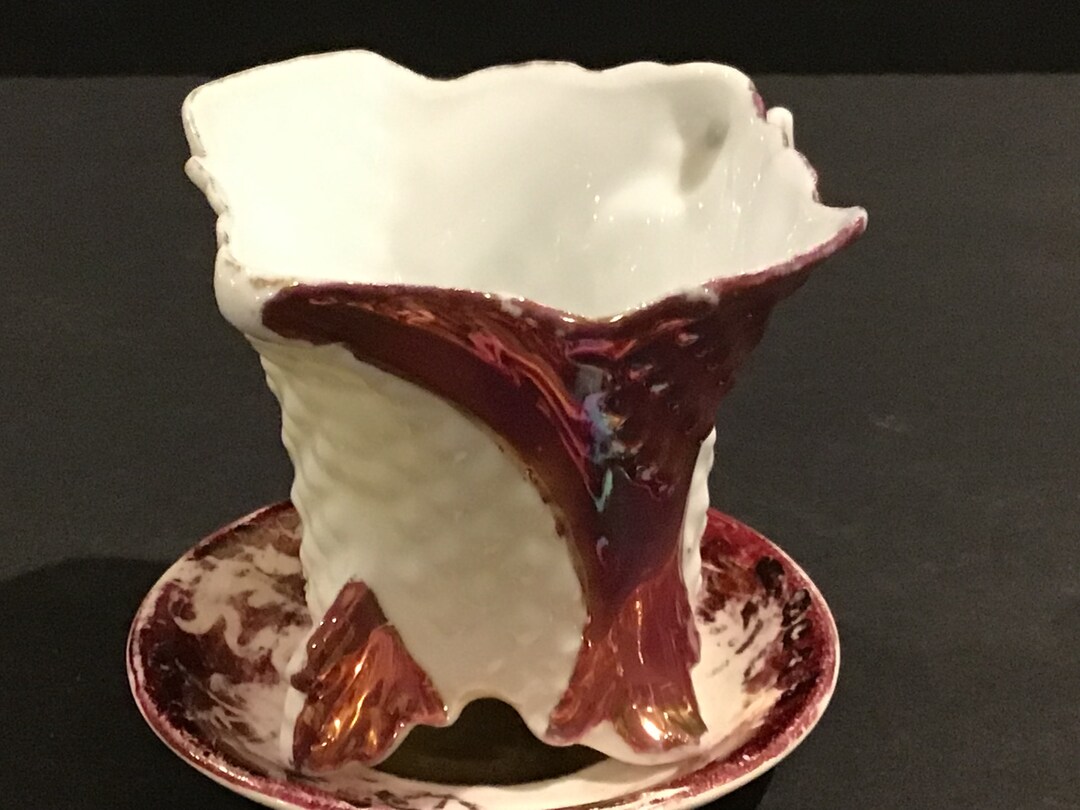 Lusterware Cup and Saucer, Raised Design, Cream and Red Colors - Etsy