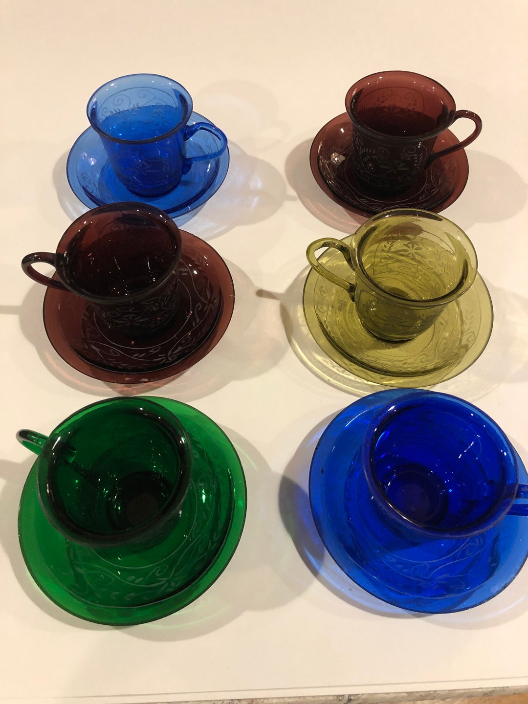 Demitasse Cups and Saucers, Glass, Various Colors as Shown - Etsy