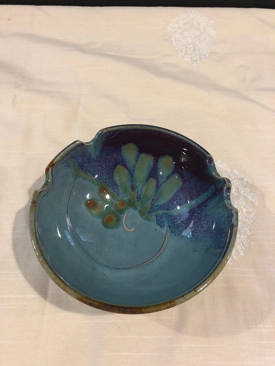 6-1/2 Art Pottery Bowl, Marked HP, Blues, Green, Purples - Etsy
