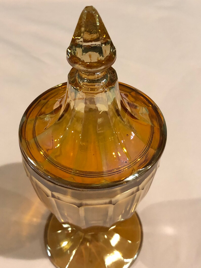 Marigold Carnival Glass Covered Candy Jar - Etsy