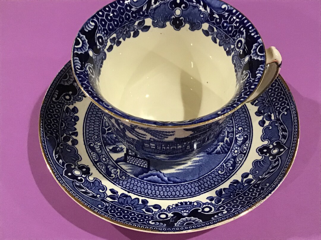 Burleighware Willow Pattern Tea Cup and Saucer, Blue and White - Etsy ...