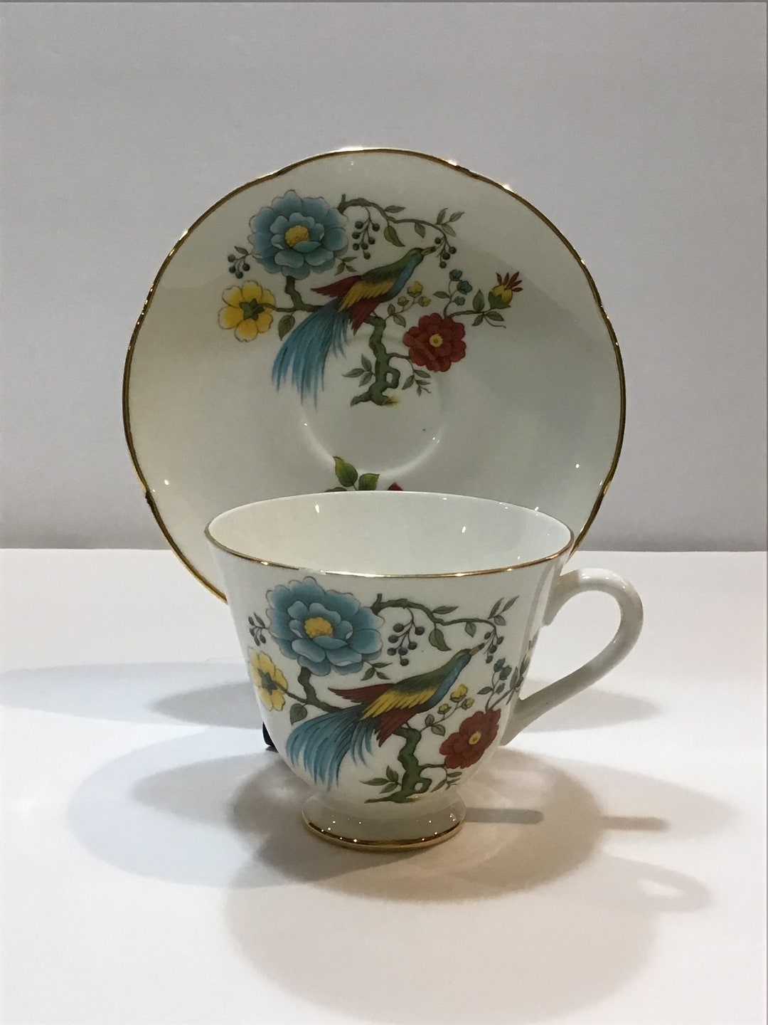 Royal Tara, Bone China Tea Cup and Saucer, Decorated With Blue, Green ...