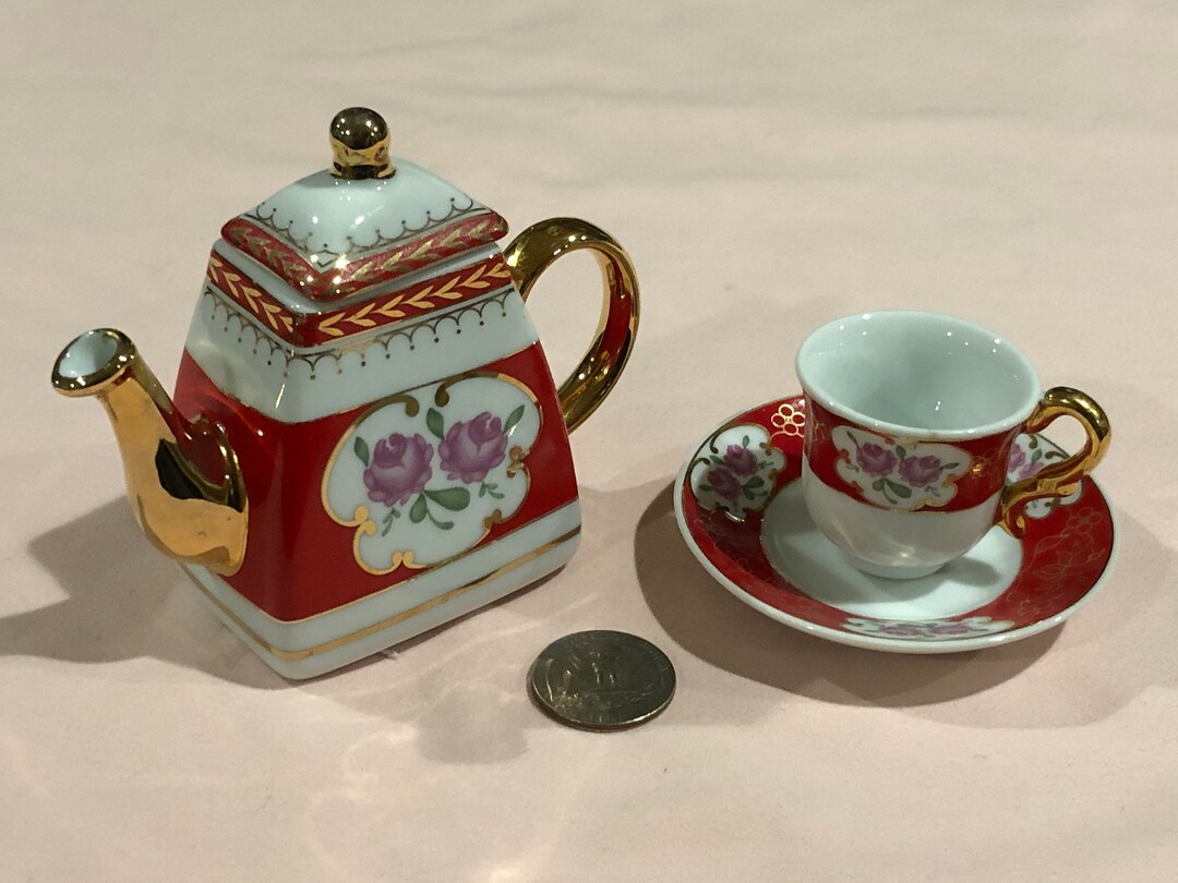 Imperial Porcelain Toy Tea Set, Tea Cup, Saucer, Tea Pot With Cover Red ...