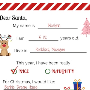 Printable Dear Santa Letter // Fillable Christmas Wish List - Etsy