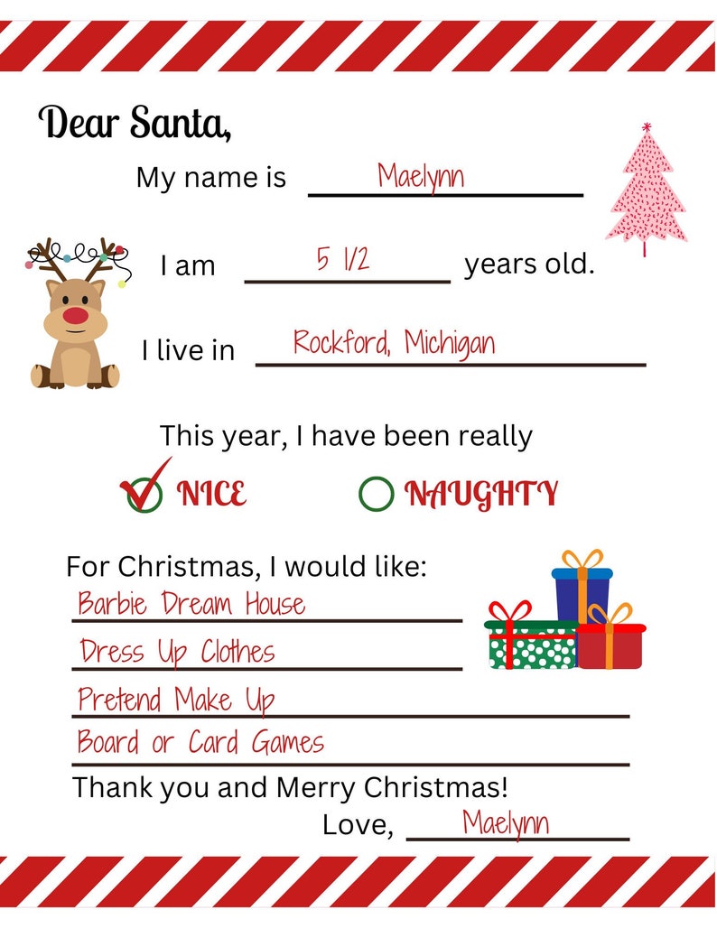 Printable Dear Santa Letter // Fillable Christmas Wish List - Etsy