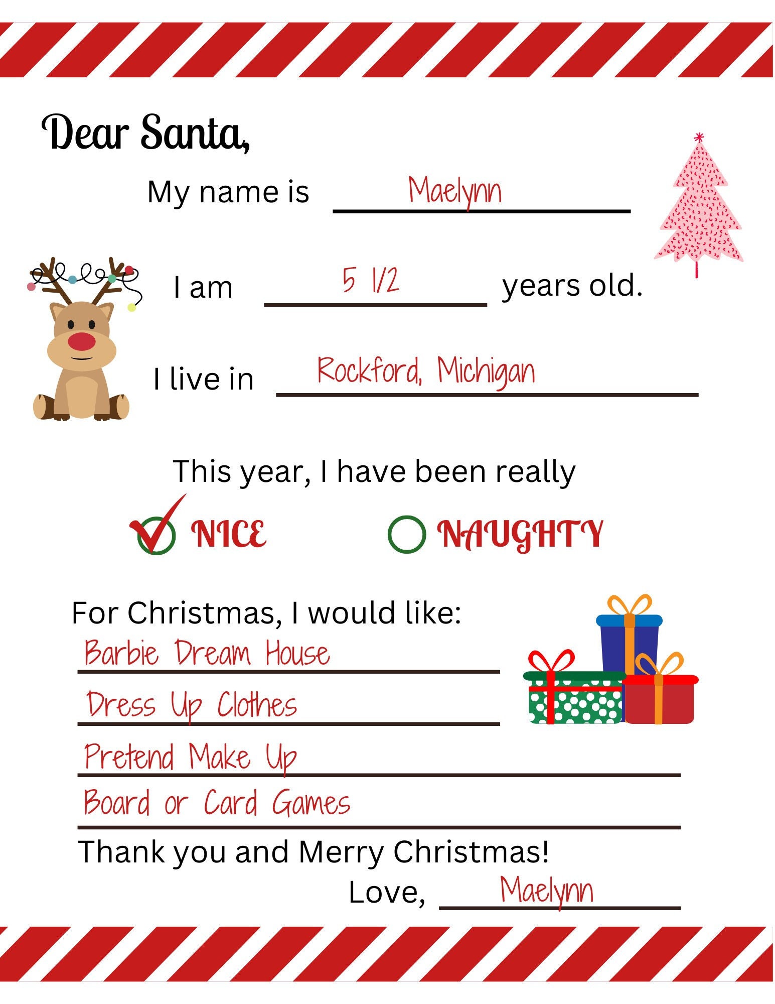 Printable Dear Santa Letter // Fillable Christmas Wish List - Etsy