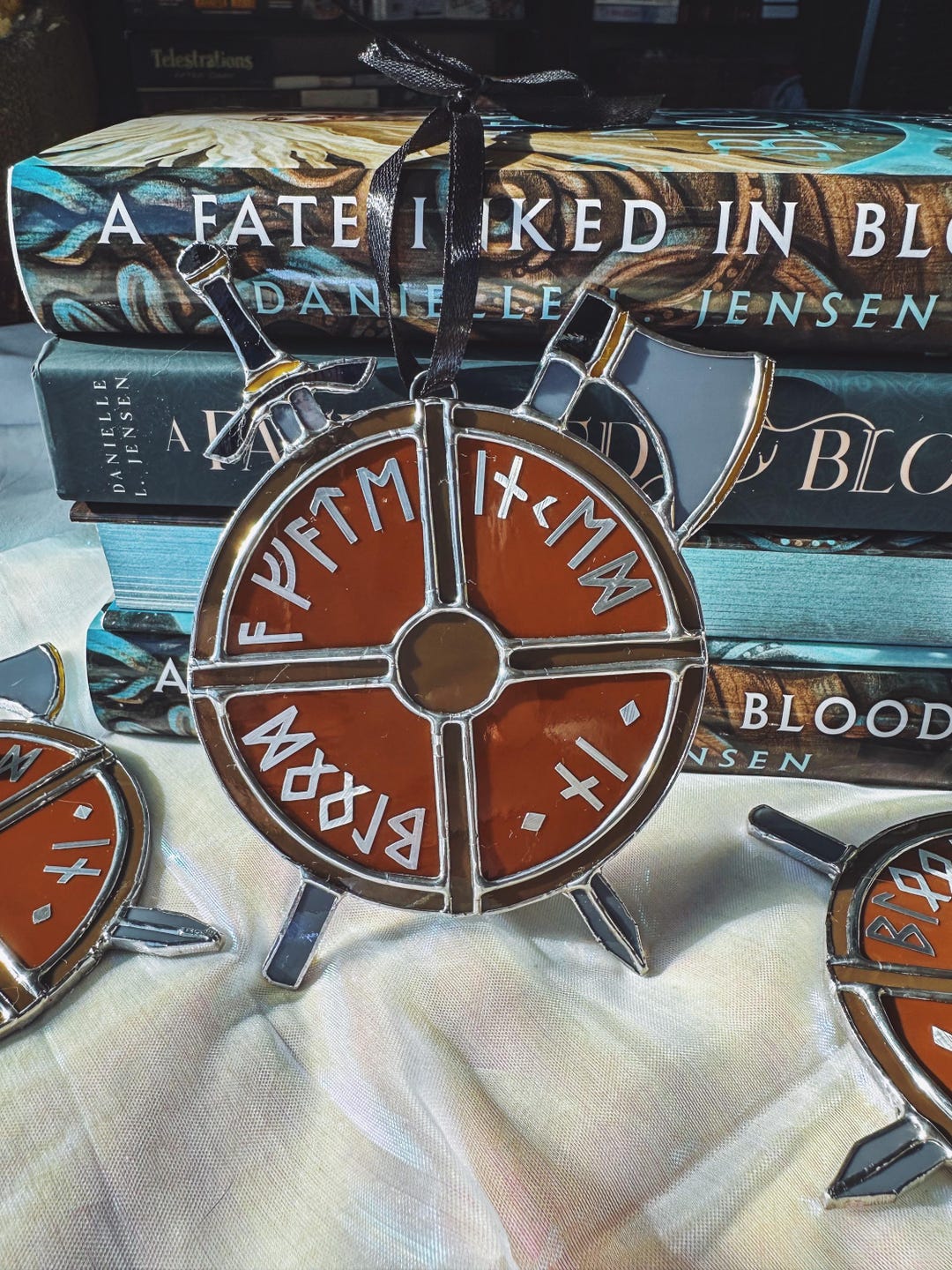 A Fate Inked in Blood Stained Glass Art | Sword Axe and Shield | Bjorn ...