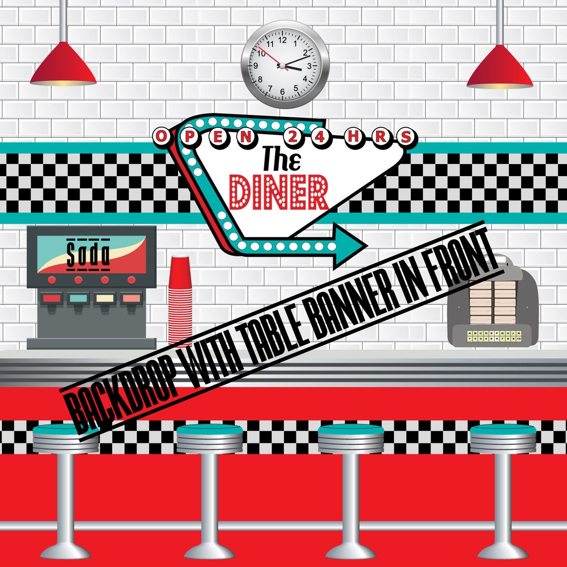 Retro 50's Diner Backdrop - Etsy