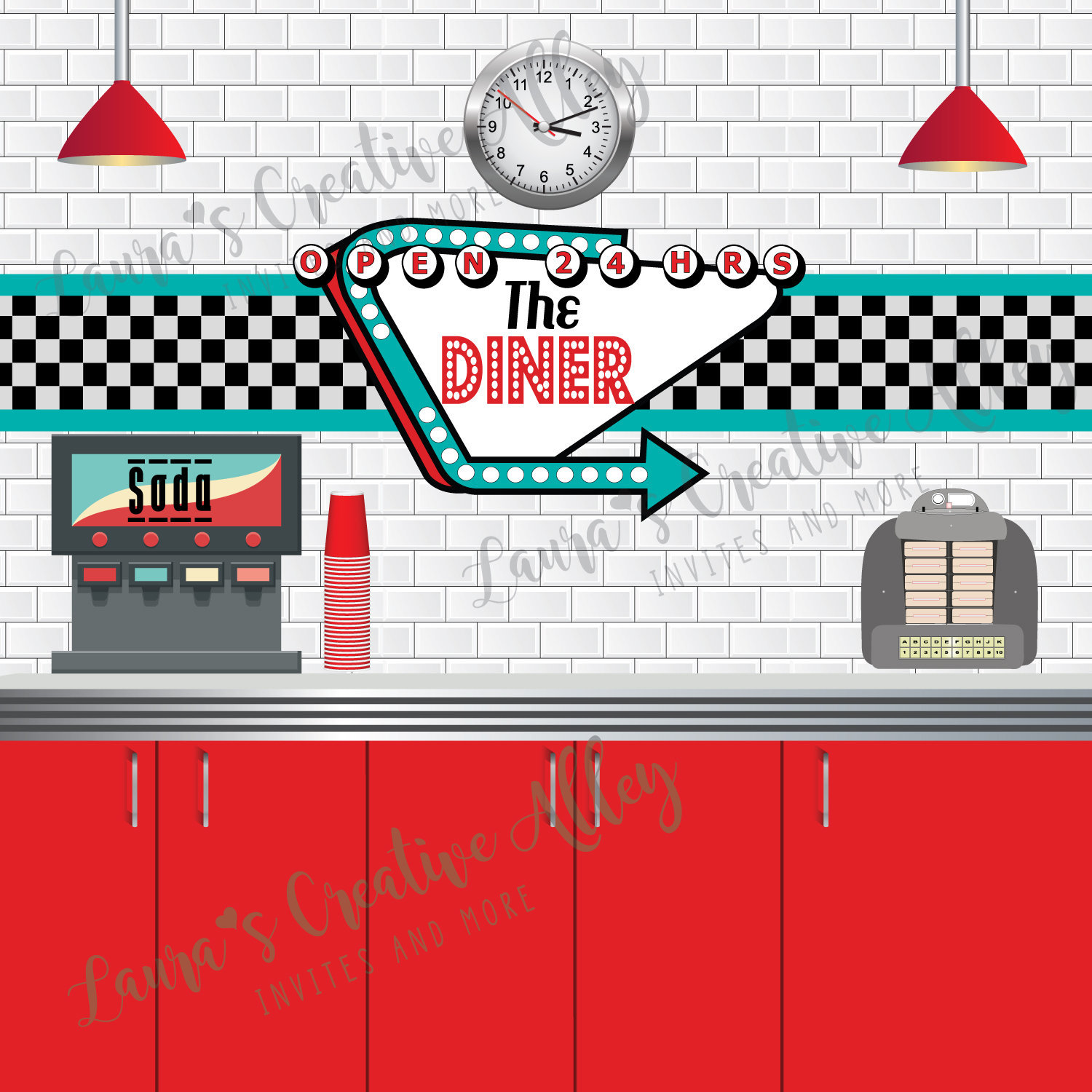Retro 50's Diner Backdrop - Etsy