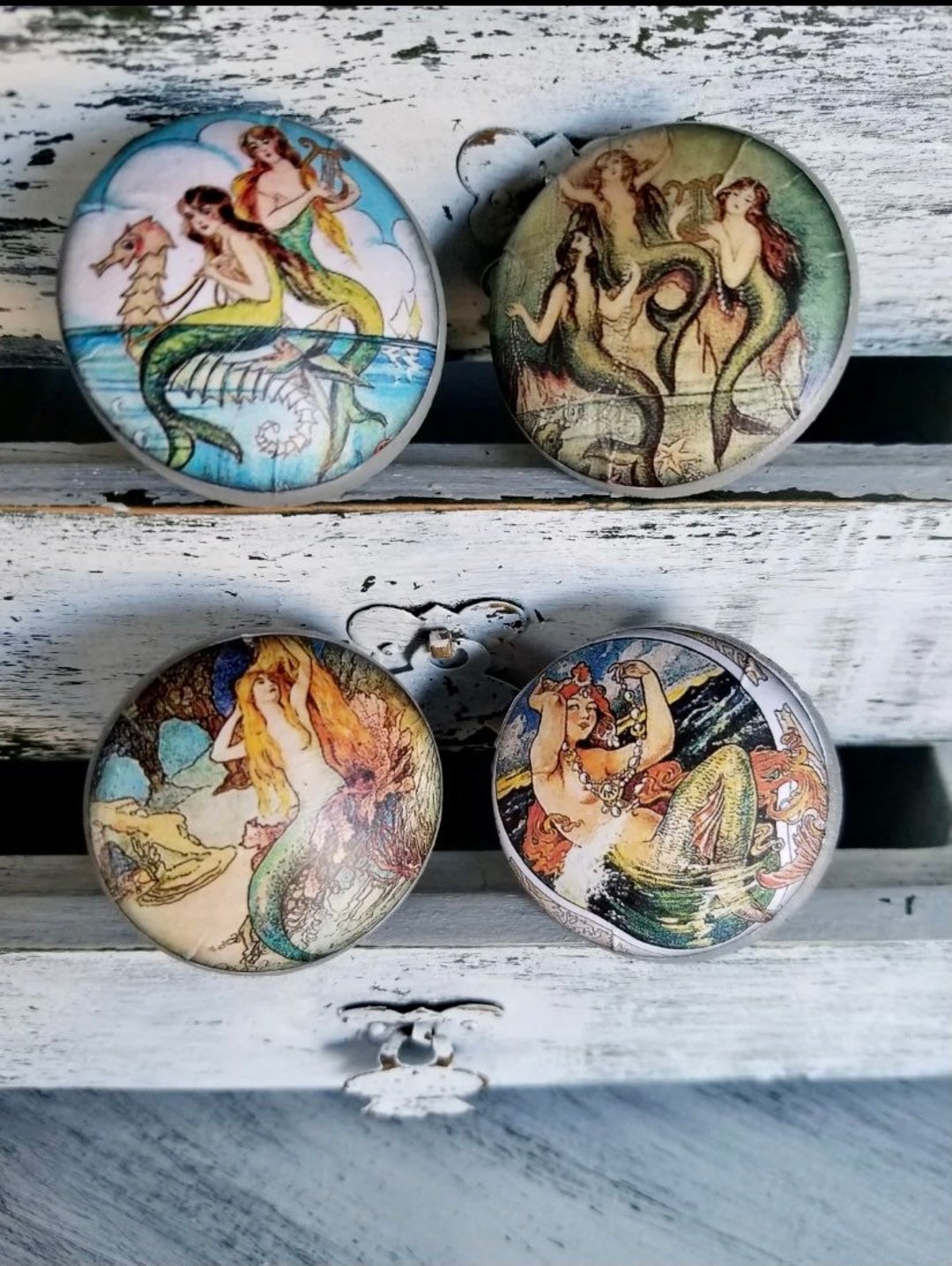 Vintage Mermaid Handmade Wood Cabinet Knobs Drawer Pulls Set of 4 ...