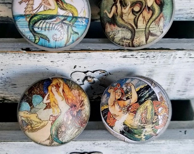 Vintage Mermaid Handmade Wood Cabinet Knobs Drawer Pulls Set - Etsy