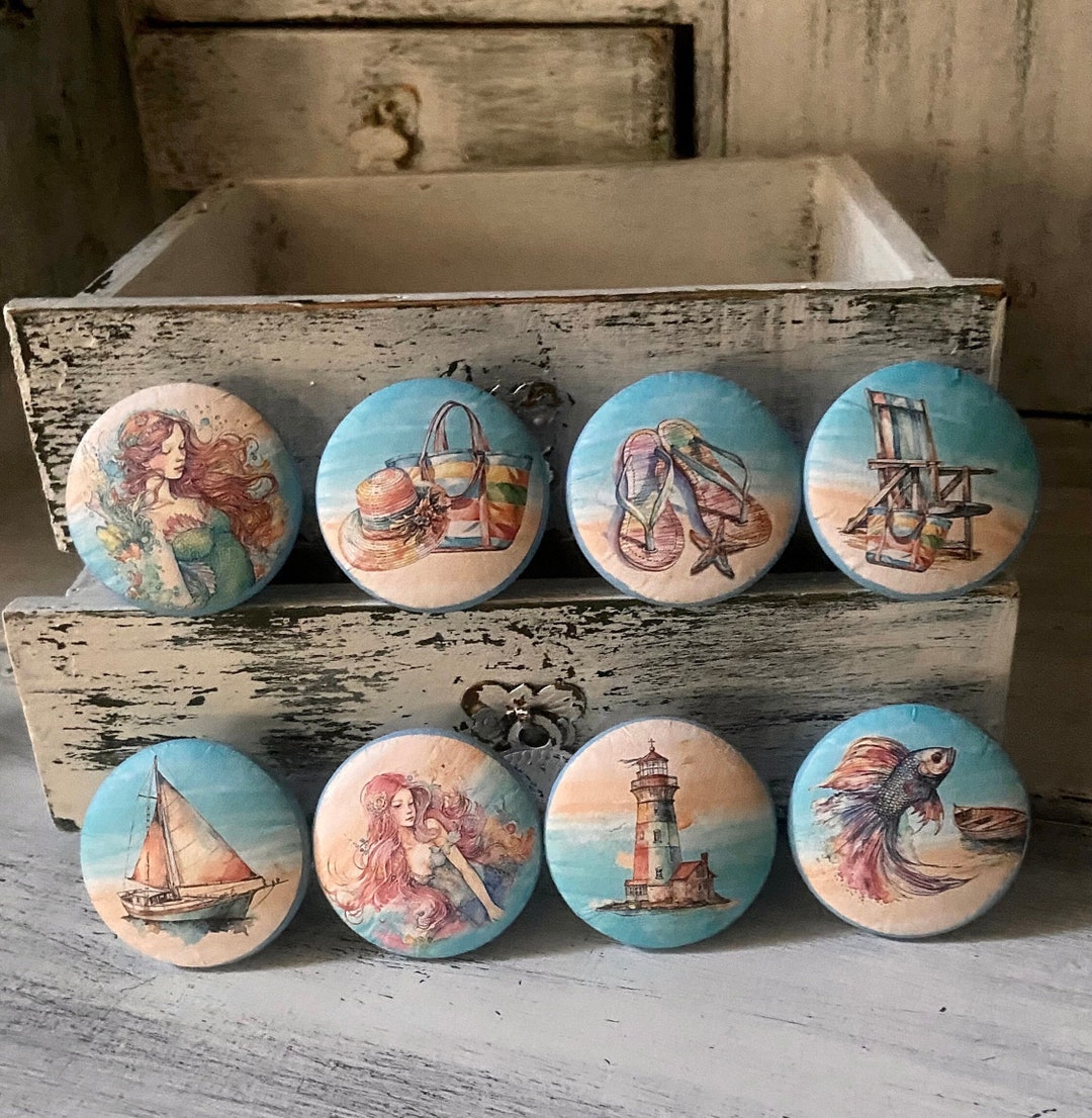 Beach House Cabinet Knobs Drawer Pulls Coastal Mermaid Sailboat ...