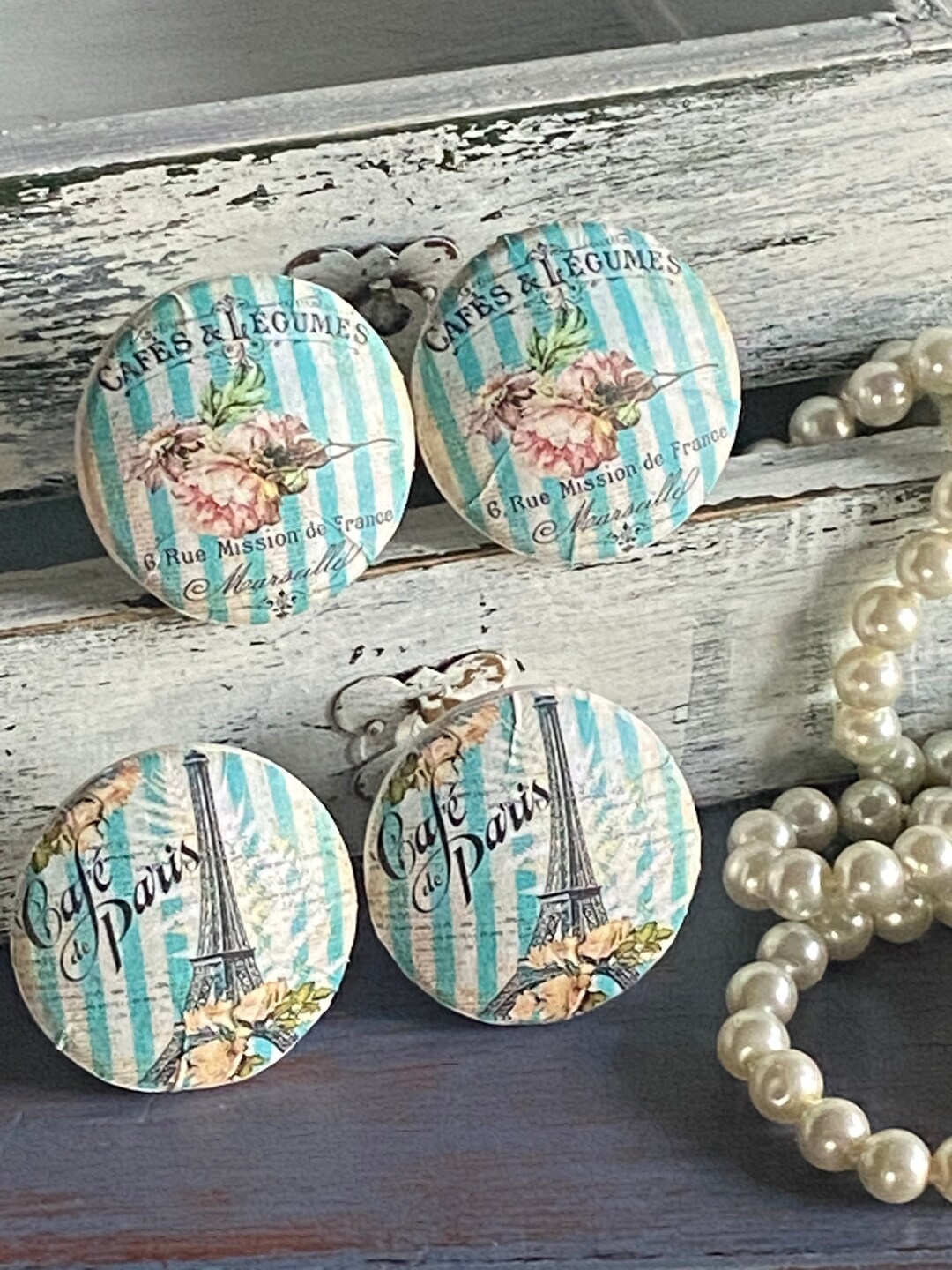 Paris Floral Wood Cabinet Knobs, Shabby Chic Drawer Pulls, Set of 4 - Etsy