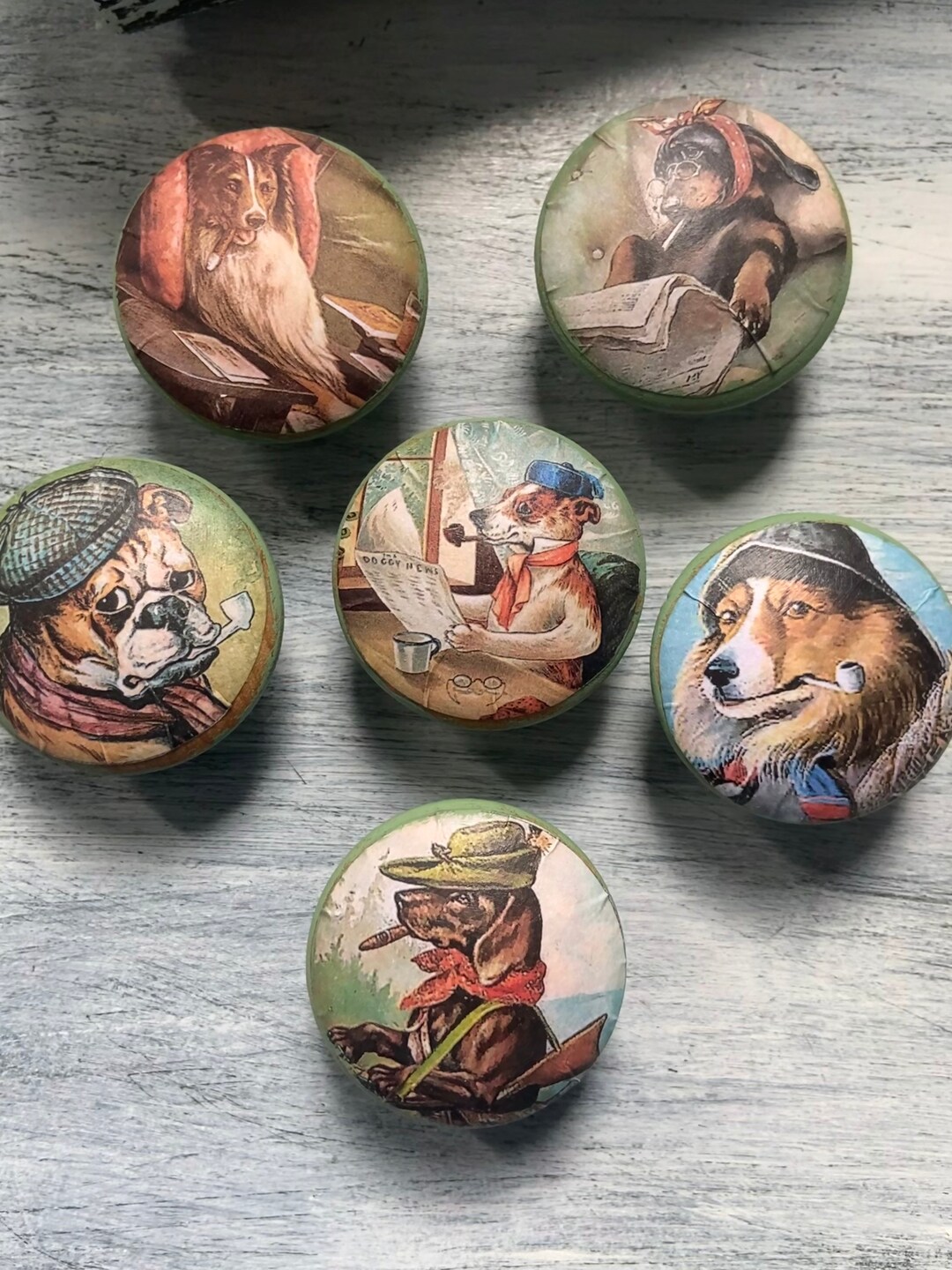 Whimsical Vintage Dogs Cabinet Knobs Drawer Pulls - Shabby Rustic Set of 6 - Etsy