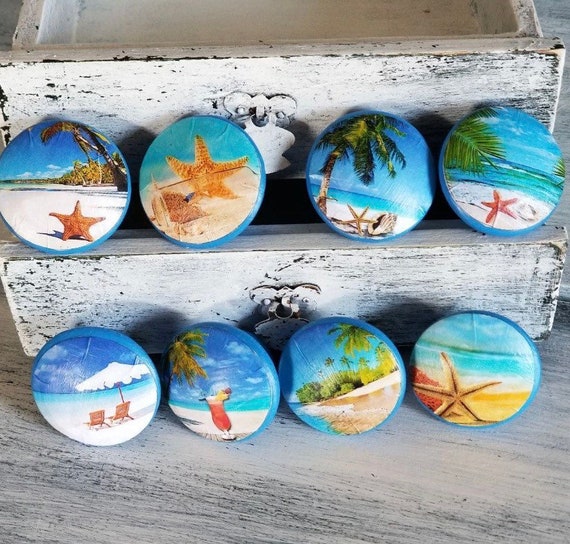 Coastal Beach Theme Handmade Cabinet Knobs Drawer Pulls Set of | Etsy