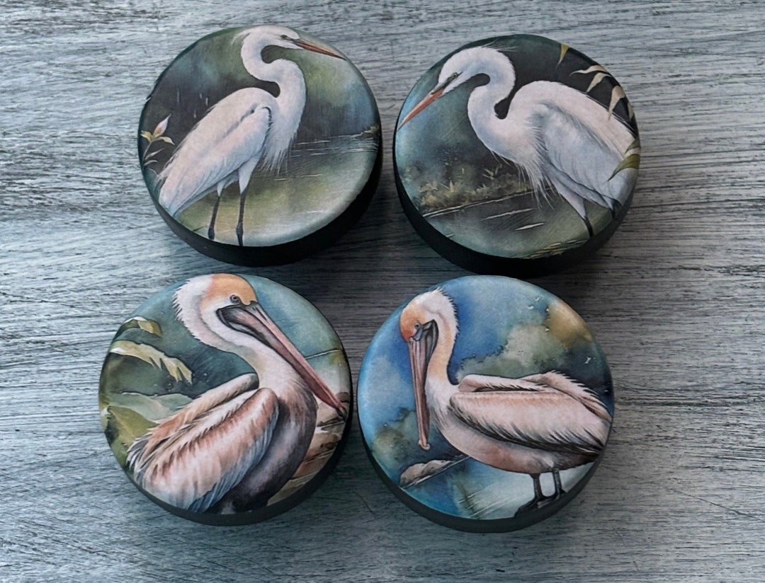 Water Birds Cabinet Knobs Drawer Pulls Set of 4 - Egret, Heron, Pelican ...