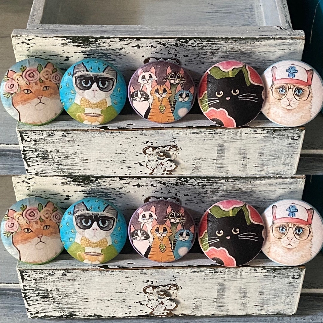 CATS Cabinet Knobs Drawer Pulls Kitty Cat Set of 10 Whimsical Felines ...