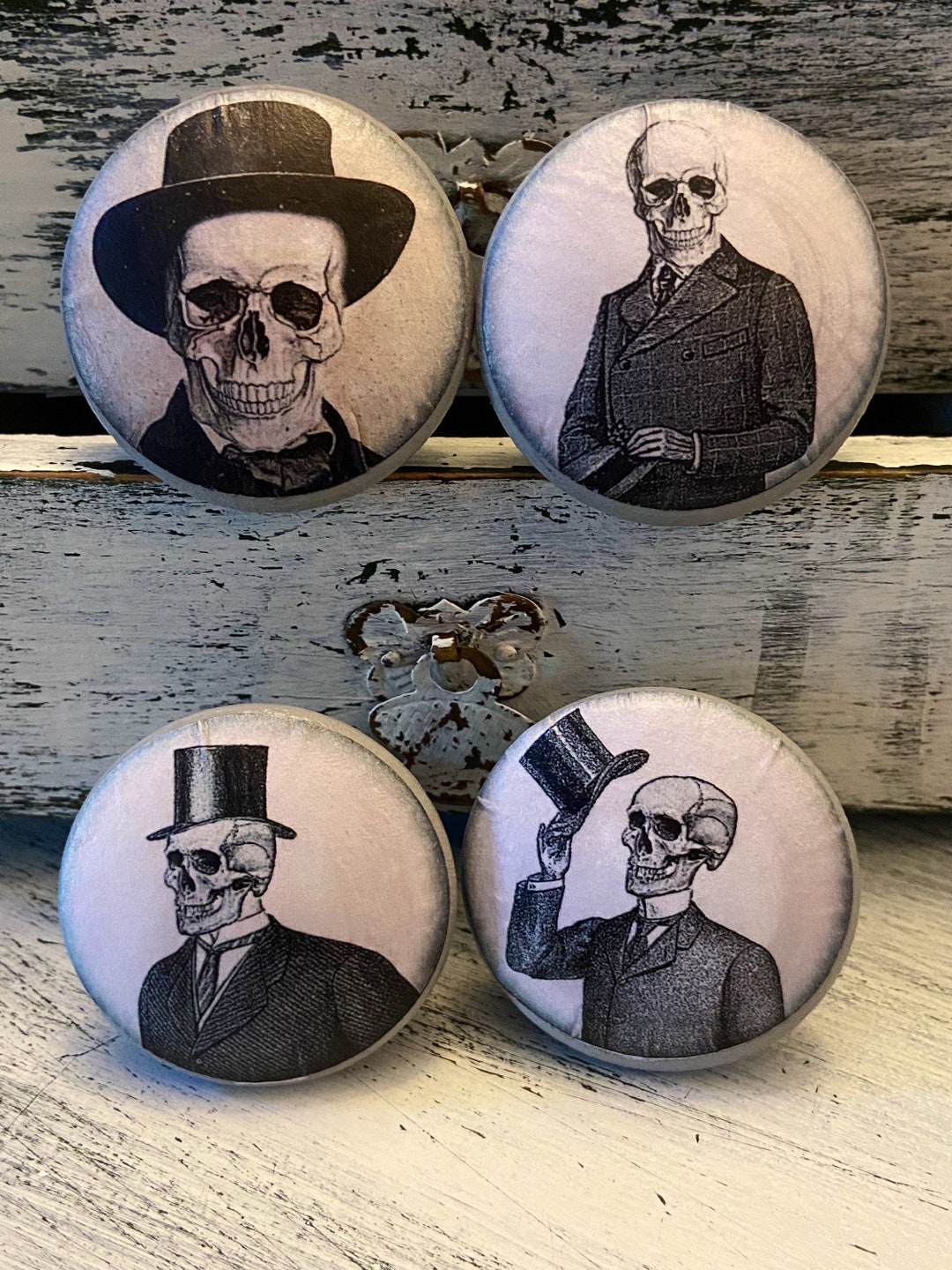 Gothic Gentleman Skeleton Skull Handmade Wood Cabinet Knobs Drawer ...