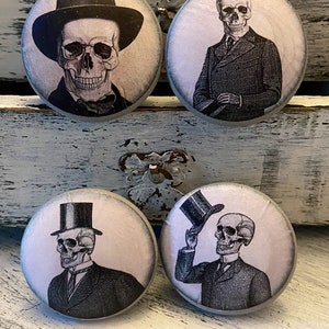 Gothic Gentleman Skeleton Skull Handmade Wood Cabinet Knobs Drawer ...
